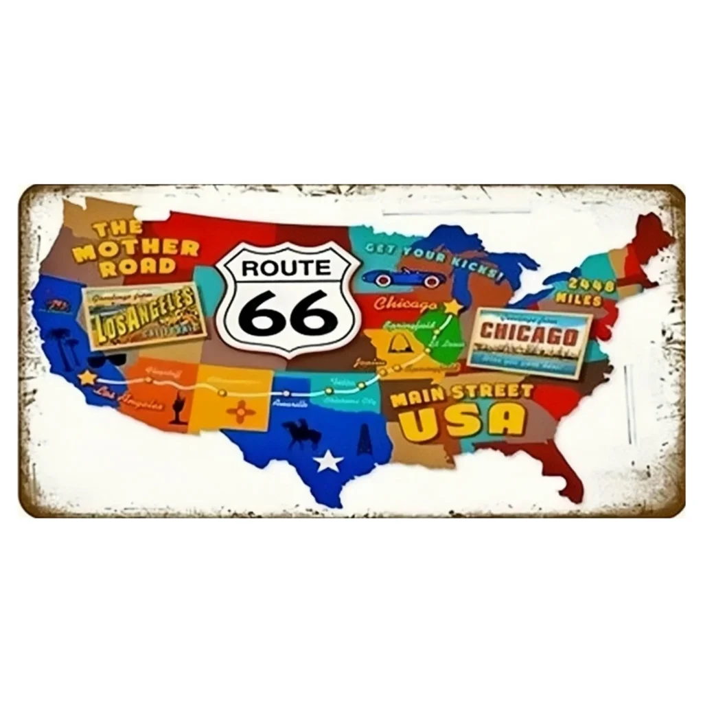 Route 66-karta cowboy metallväggplatta | Western Butik